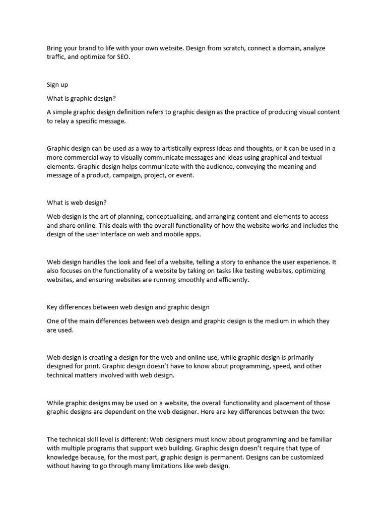 Web vs. Graphic Design Explained | PDF