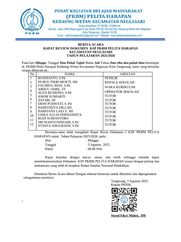 Berita Acara Review Dokumen KSP | PDF