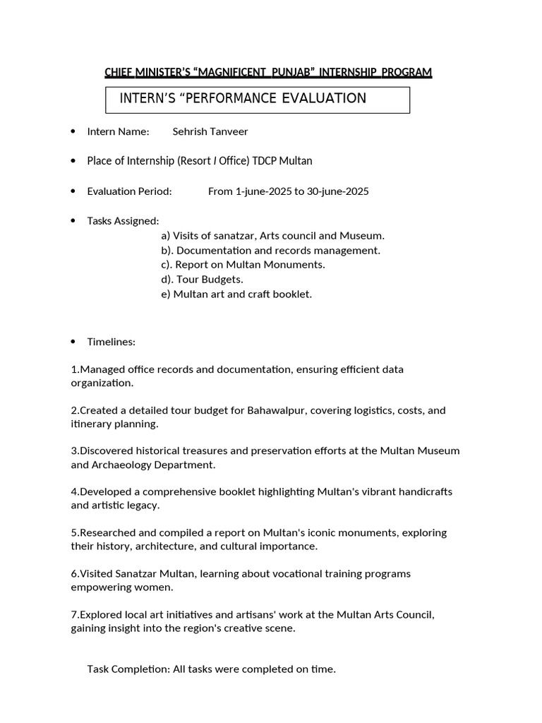 Sehrish Tanveer june evaluation report | PDF