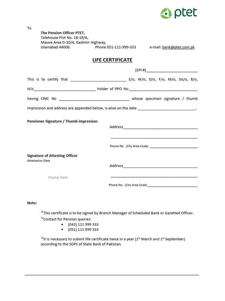 PTET Life Certificate Instructions | PDF