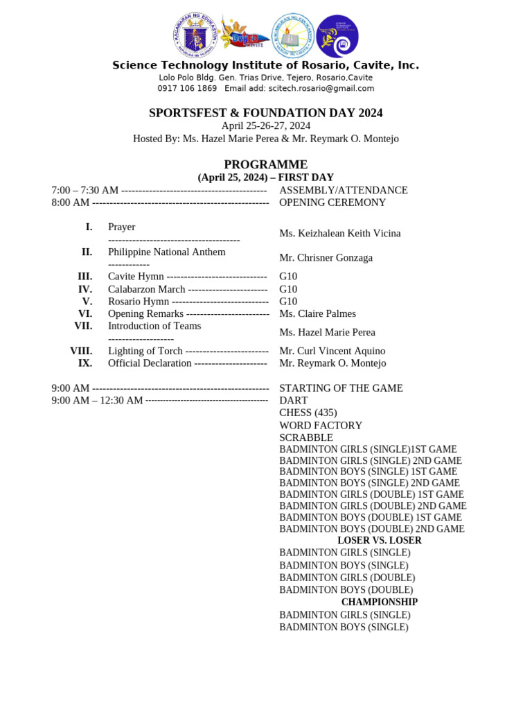 2024 Programme-Sports-Fest | PDF | Indoor Sports | Games Of Physical Skill