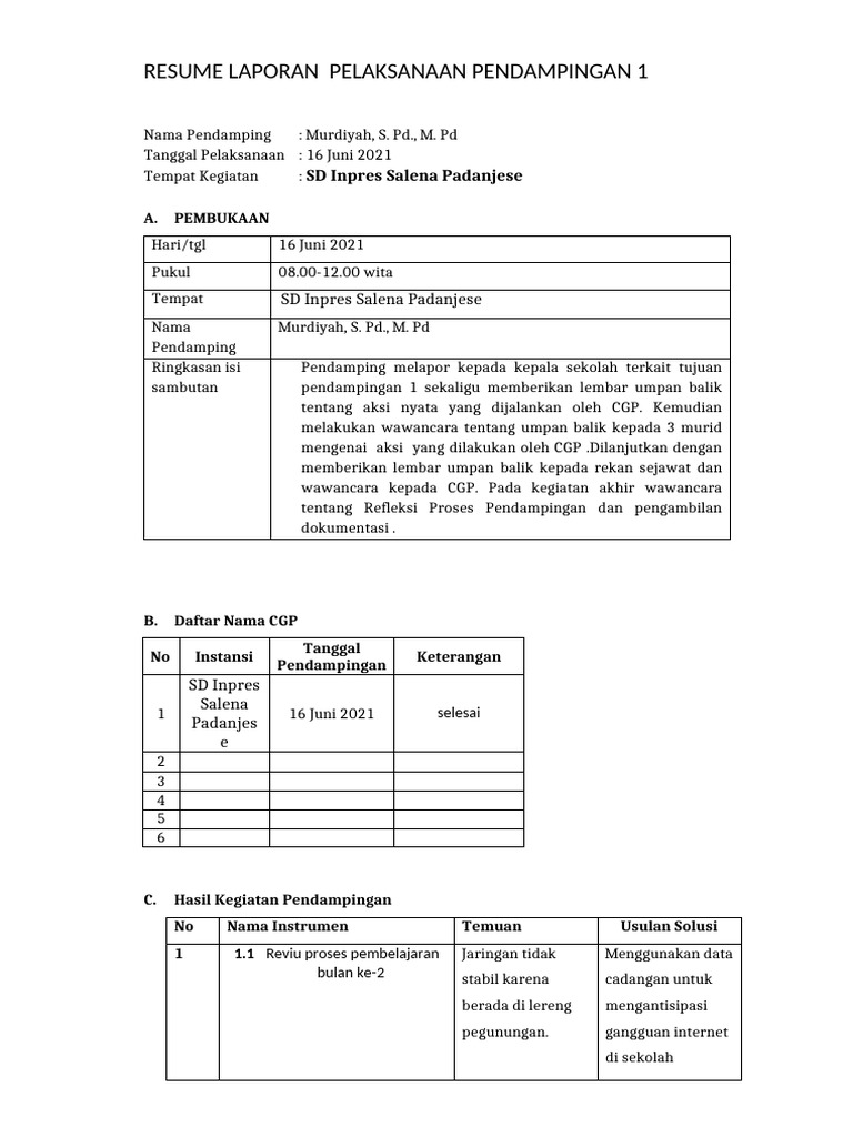 C. Resume Pelaksanaan Pendampingan 1 | PDF