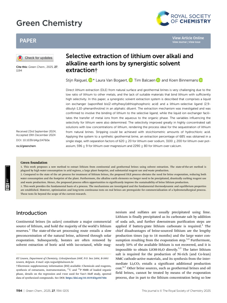 Efficient Lithium Extraction from Brines | PDF | Lithium | Magnesium