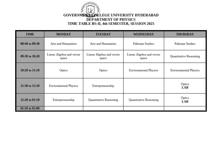 Time Table 4th Semester-1 | PDF