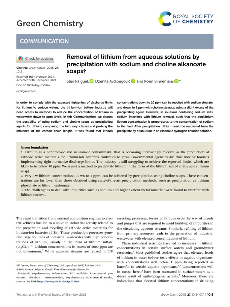 Removal of Lithium From Aqueous Solutions by Precipitation With Sodium ...