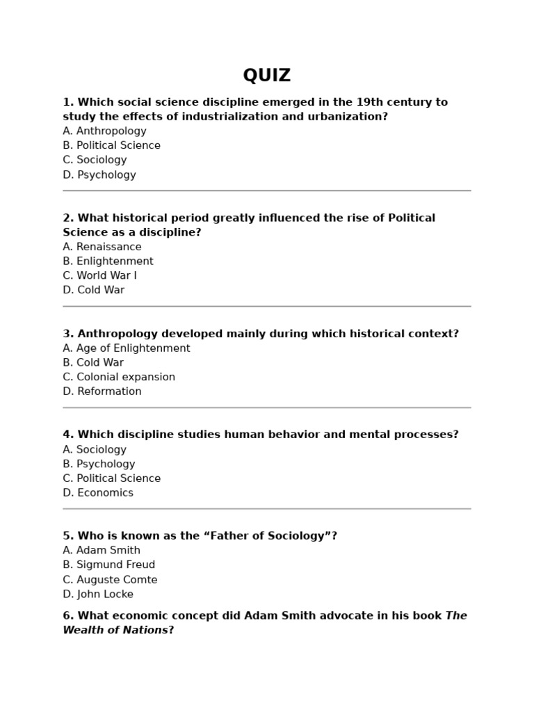 Quiz on Hist Foundation of Socsci Dis | PDF