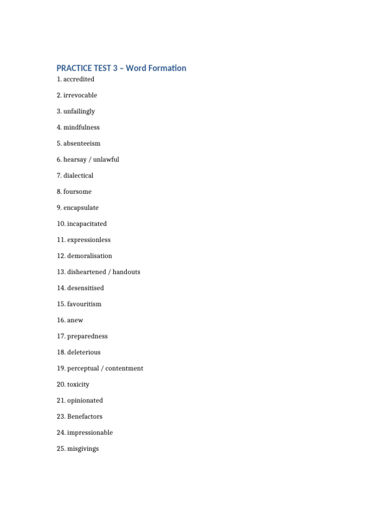 PRACTICE TEST 3 Word Formation | PDF