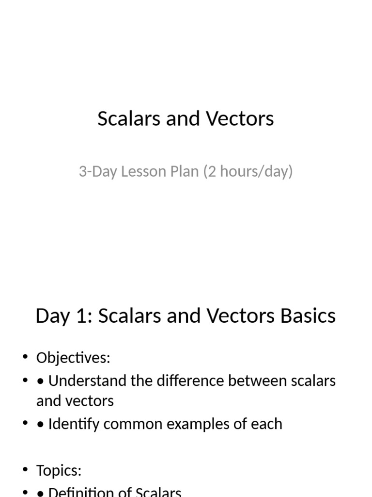 Scalars and Vectors Lesson Plan | PDF