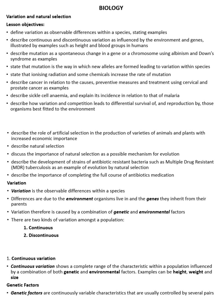 Variation and Natural Selection in Biology | PDF | Genotype | Genetic ...