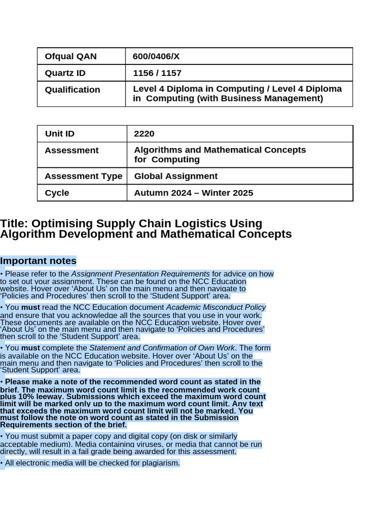 Algorithms and Mathematical Concepts For Computing Autumn 2024 - Winter 2025 Assignment QP ...