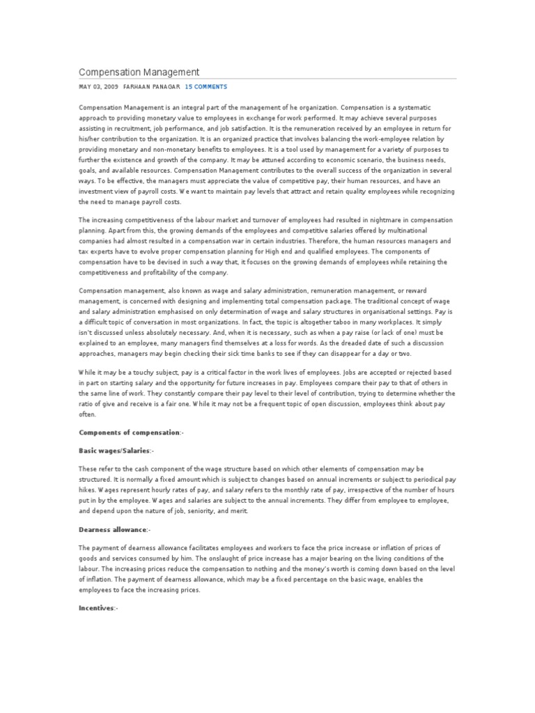 Compensation Management | PDF | Employee Benefits | Piece Work