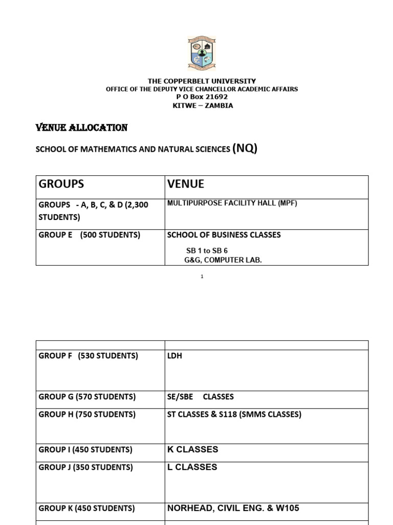 Copperbelt University Venue Allocation Guide | PDF