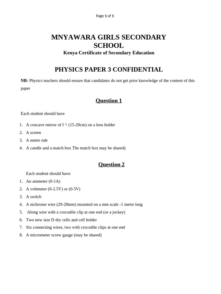 Physics Pp3 Confidential 2025 - 1 | PDF