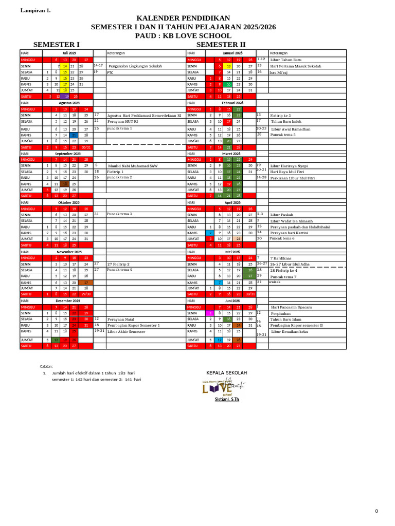 Kalender Pendidikan PAUD 2025/2026 | PDF