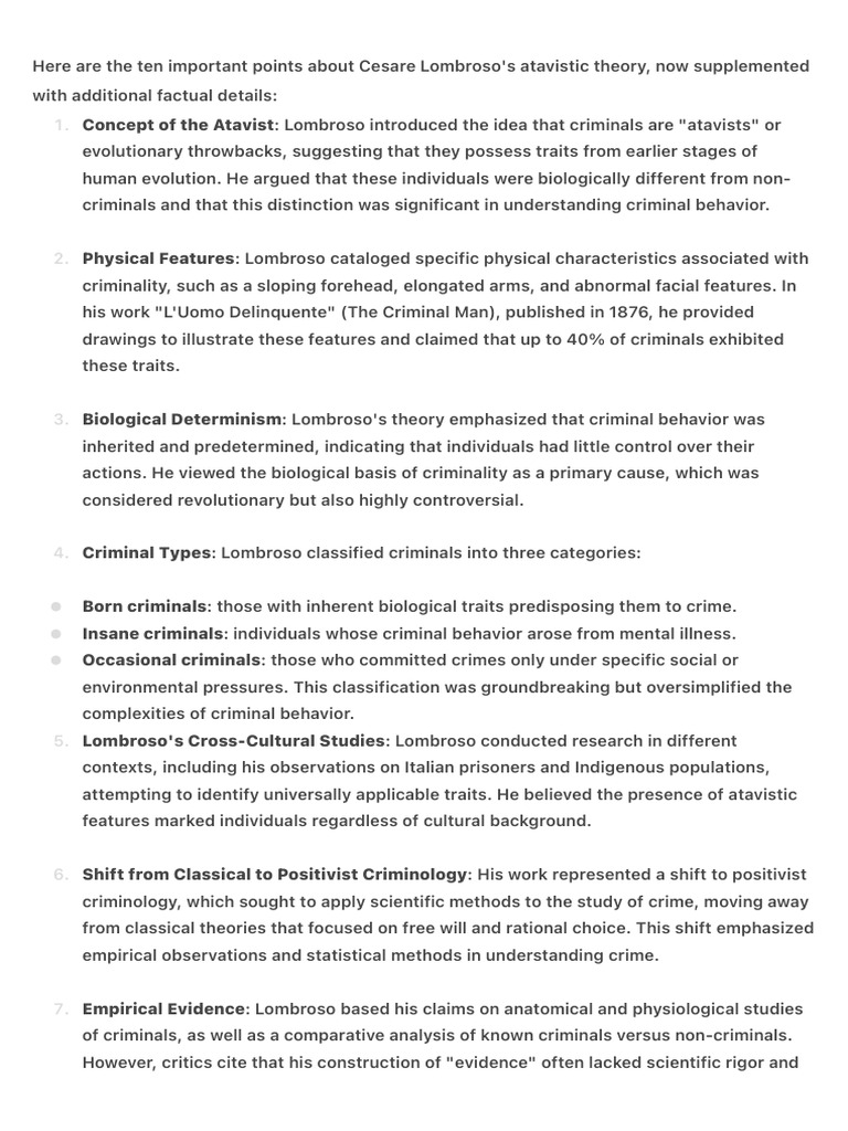 Lombroso's Physical Traits of Criminals | PDF | Criminology | Crimes