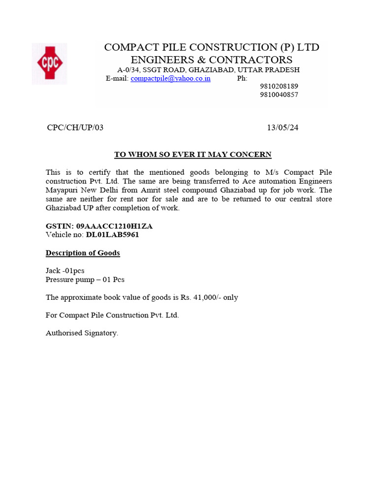 Delivery Challan Baldev Ace | PDF