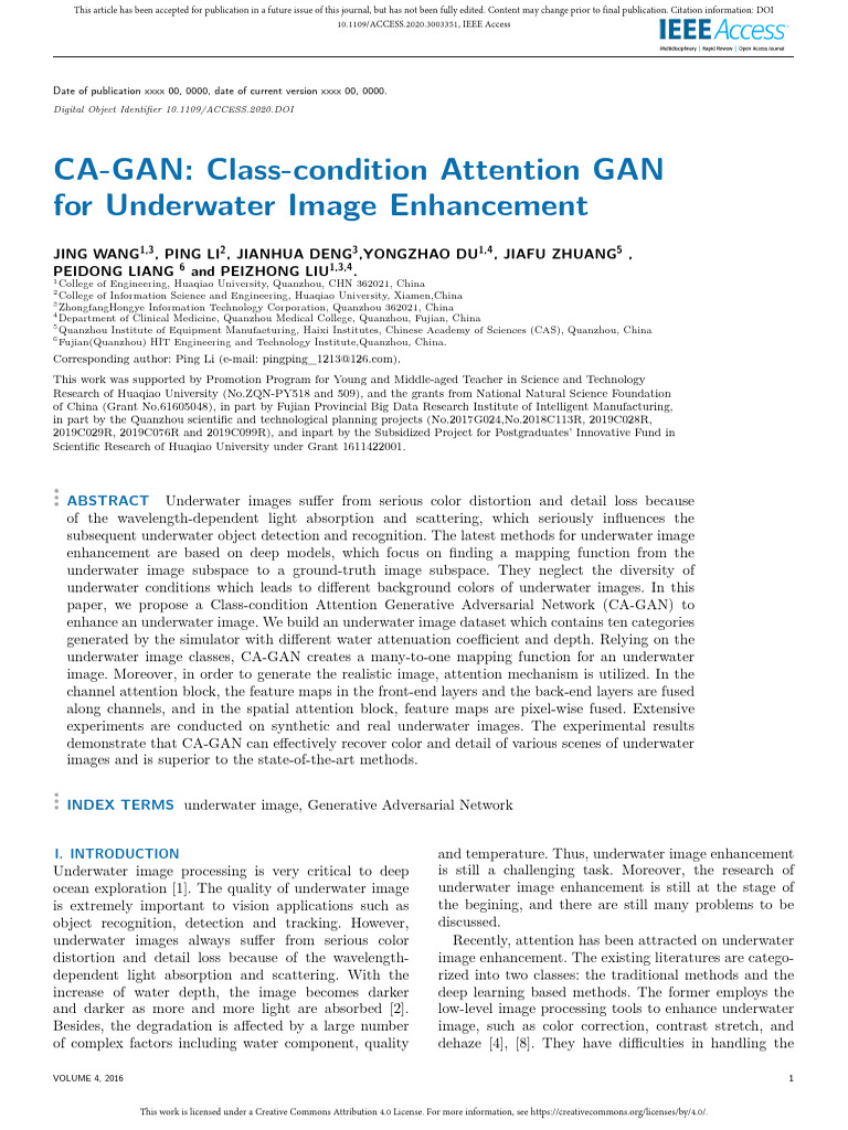 CA-GAN Class-Condition Attention GAN For Underwate | PDF | Deep ...