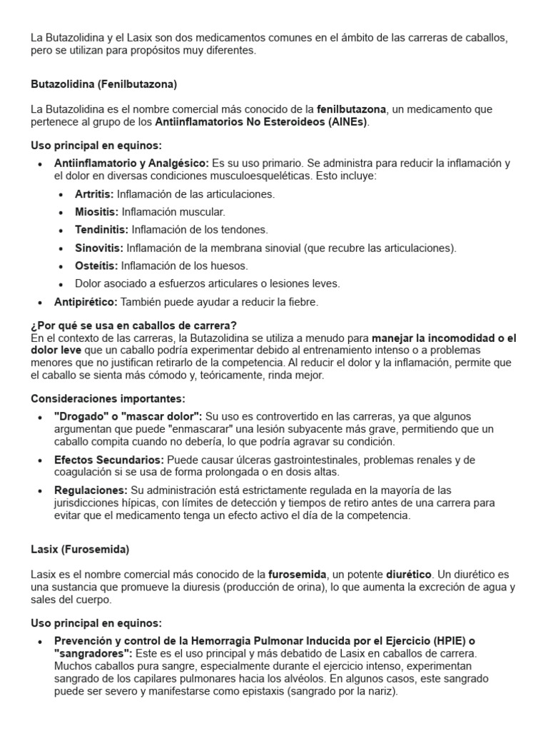 Butazolidina: Uso en Caballos de Carrera | PDF | Edema | Especialidades ...