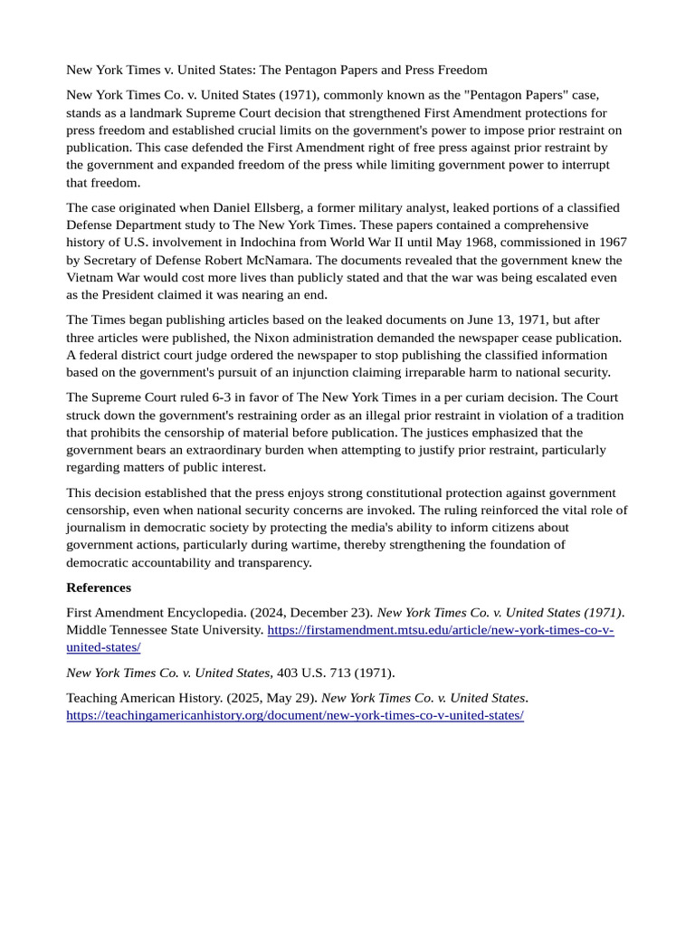 New York Times v. United States: The Pentagon Papers and Press Freedom ...