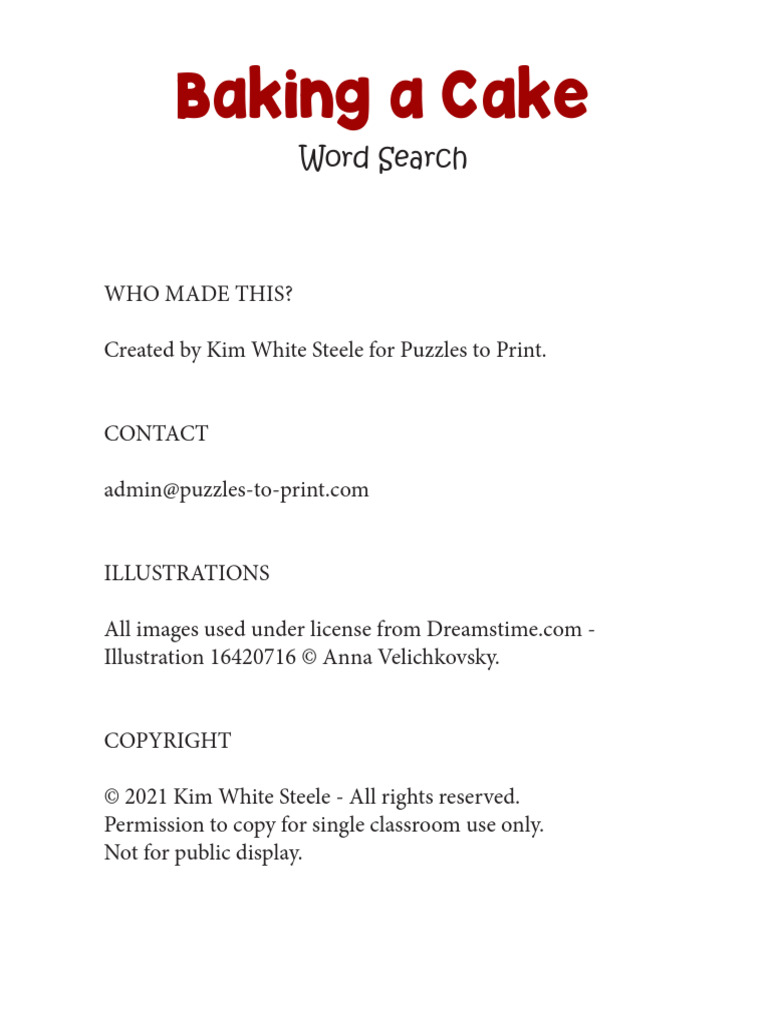 Baking A Cake Word Search | PDF | Word Search | Linguistics