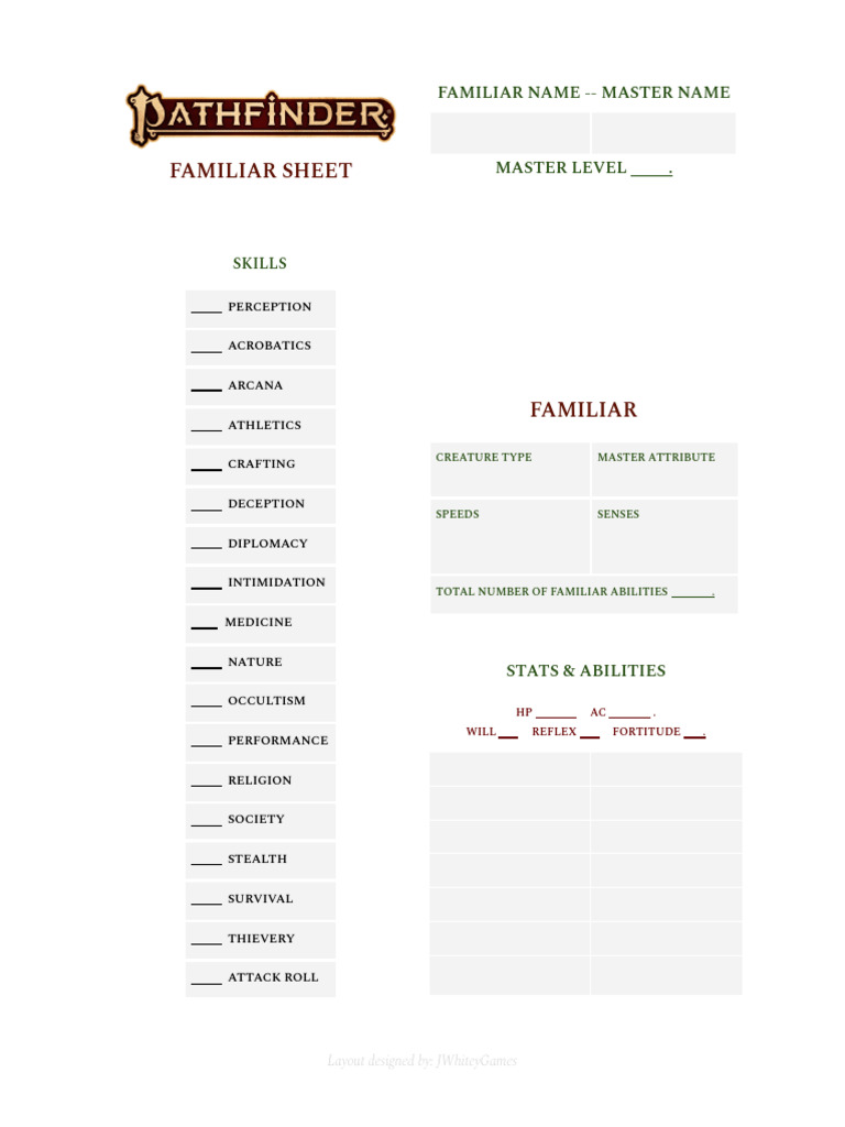 PF2E Familiar Sheet (1) Pour Taradze | PDF