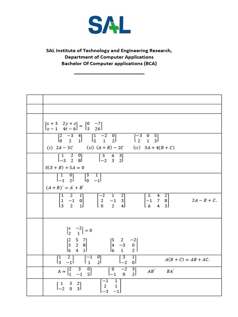 Matrices Practice Sheet 1 | PDF | Matrix (Mathematics) | Mathematics