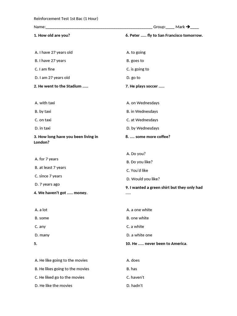 English Grammar Reinforcement Test | PDF