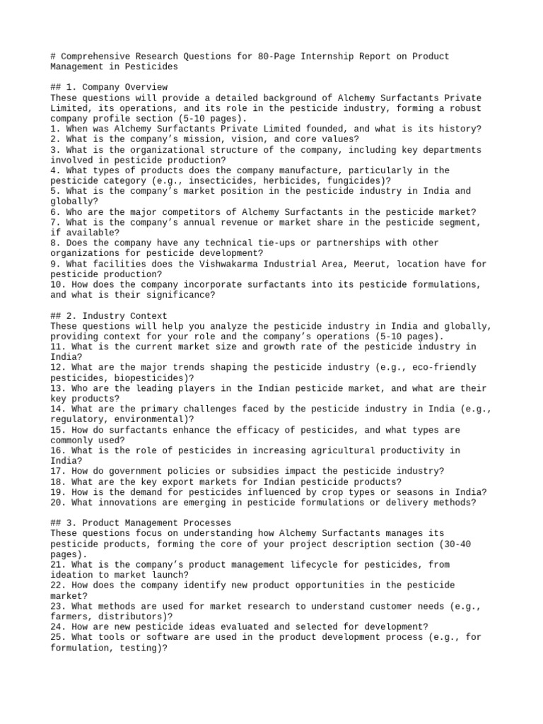 Research Questions For Internship Report | PDF | Pesticide | Regulatory ...
