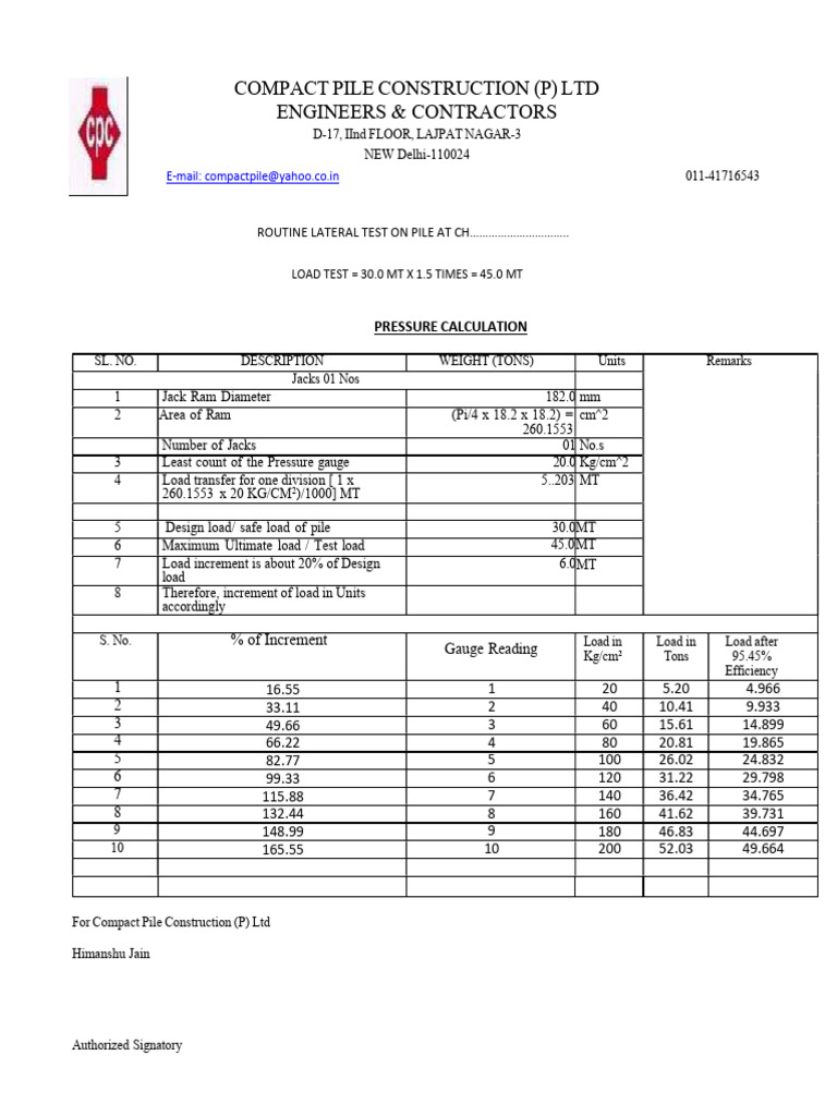 Routine Lateral Test on Pile | PDF