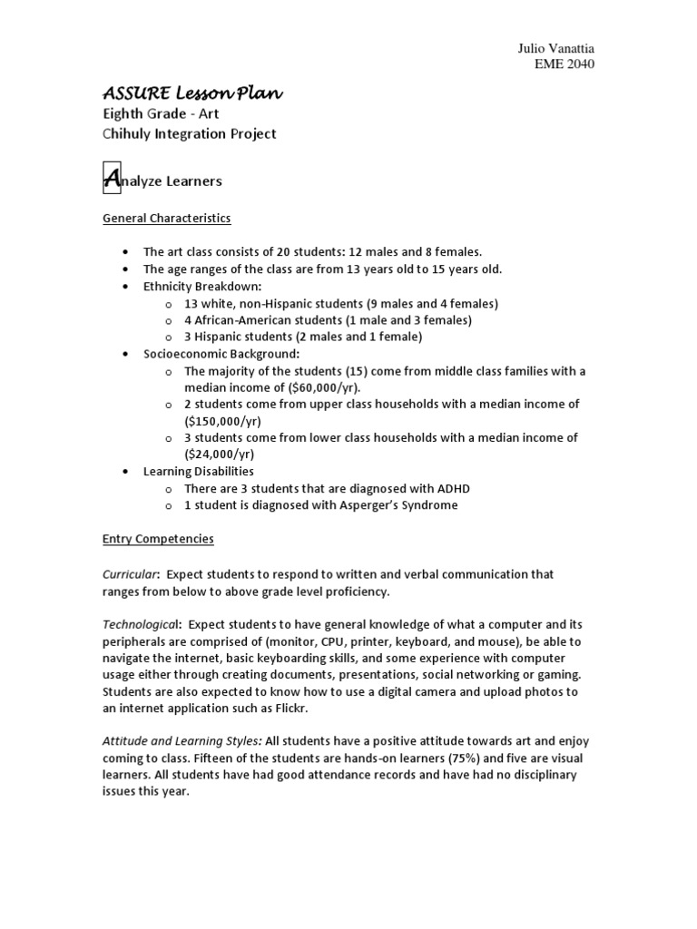 Vanattia - Final Project Lesson Plan | PDF | Lesson Plan | Rubric (Academic)