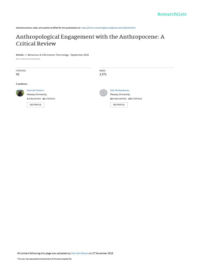 Anthropological Insights on the Anthropocene | PDF | Anthropology ...