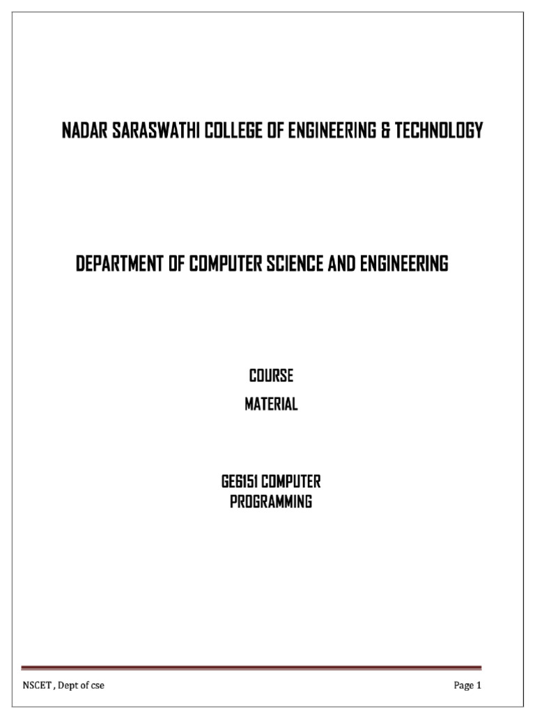 Ge6151 Computer Programming Complete Not | PDF