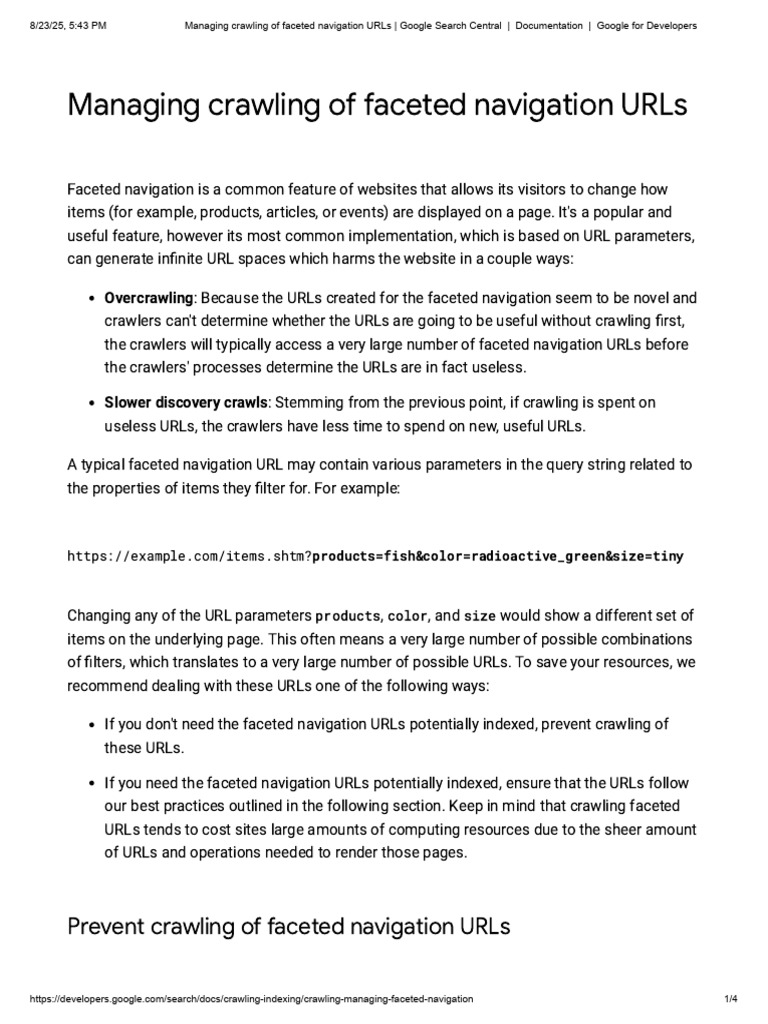 Managing Crawling of Faceted Navigation URLs - Google Search Central - Documentation - Google ...