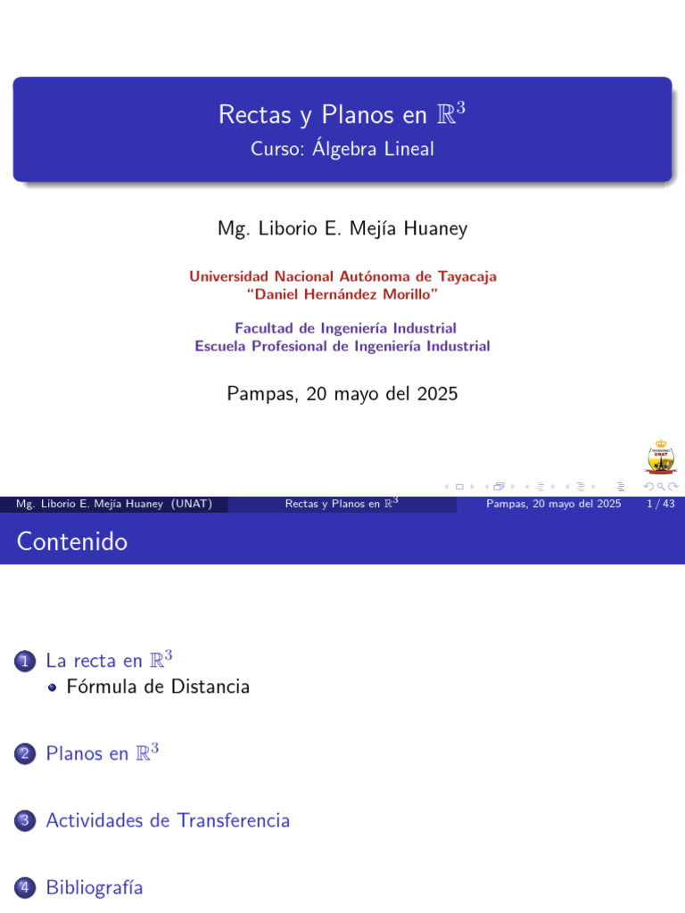 Rectas y Planos en R3 | PDF | Línea (geometría) | Vector Euclidiano