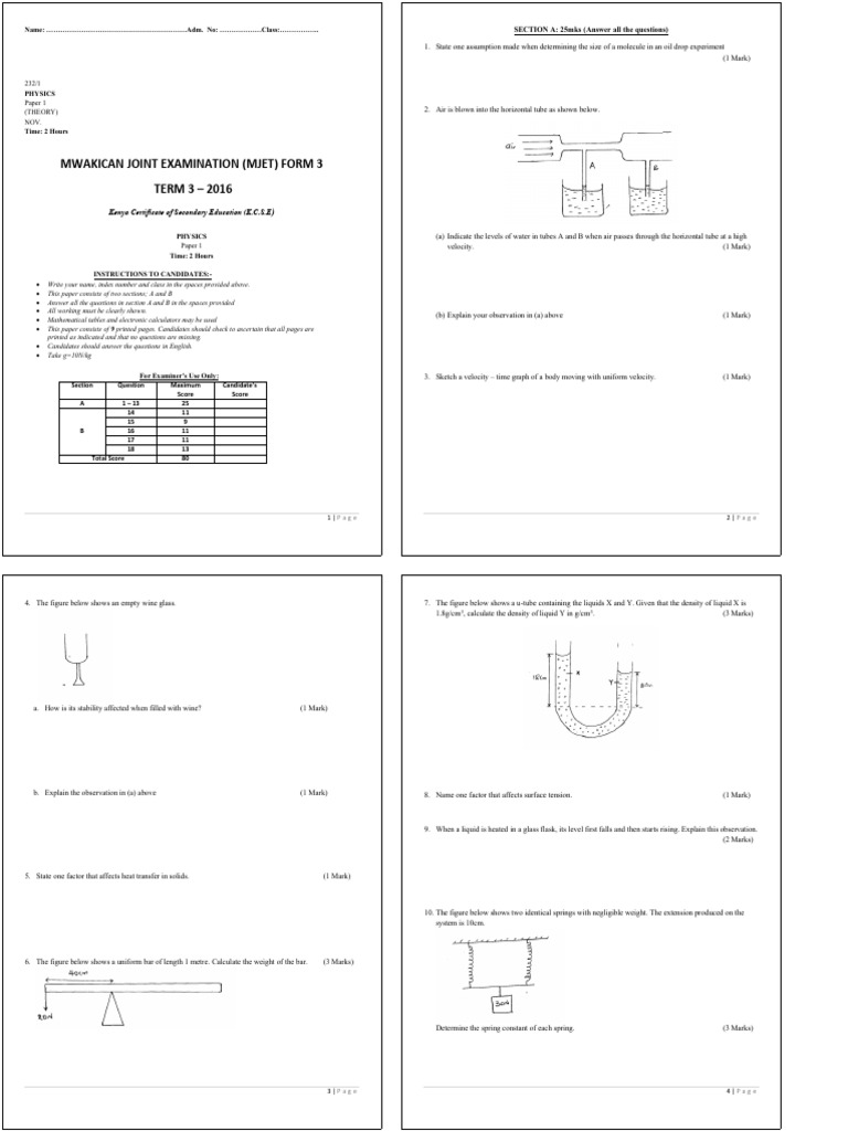 Physics Form 3 p1 Mod230420220011 | PDF | Force | Liquids