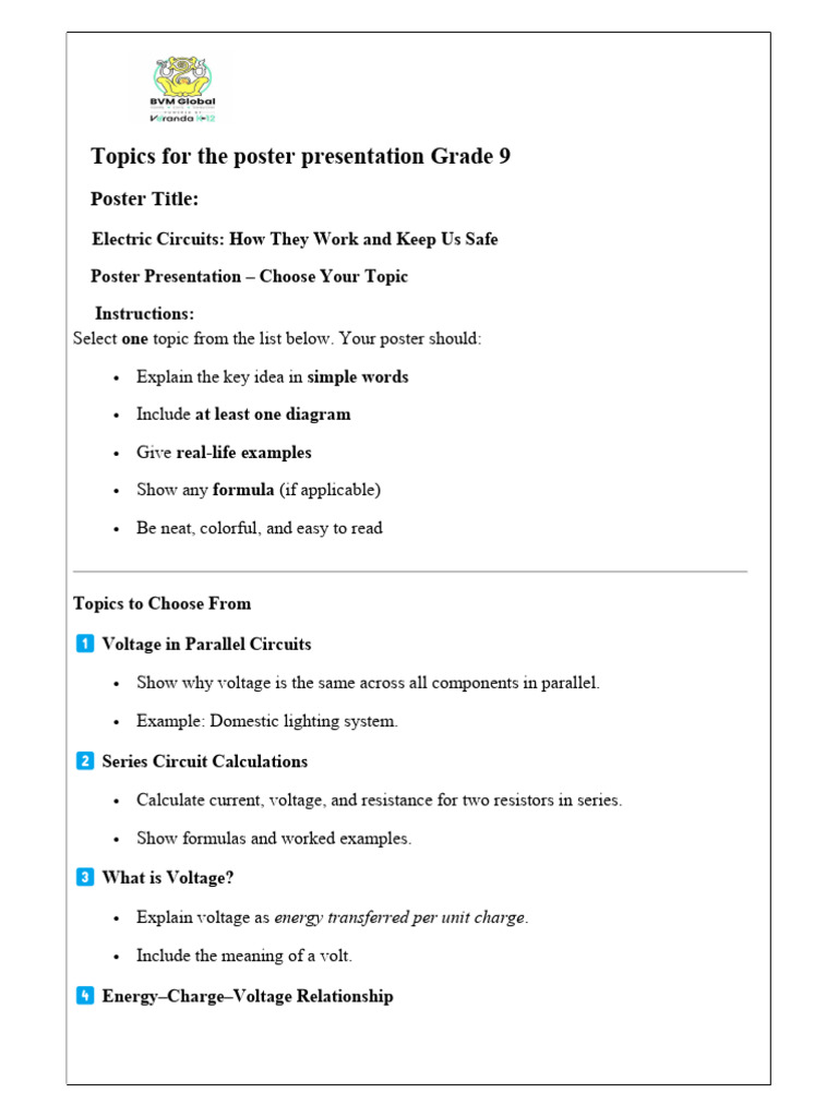 Topics For Poster Presentation Grade 9 1 | PDF | Series And Parallel ...