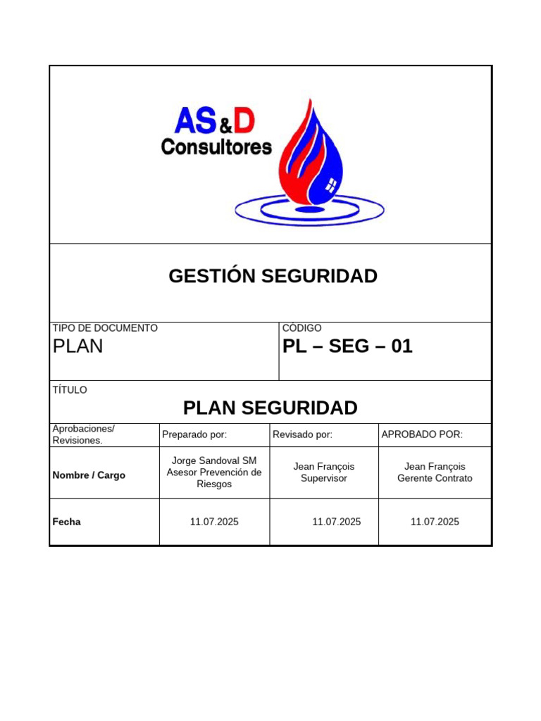 Pl-Seg-01 Plan Seg As& D | PDF | Seguridad y salud ocupacional | Business