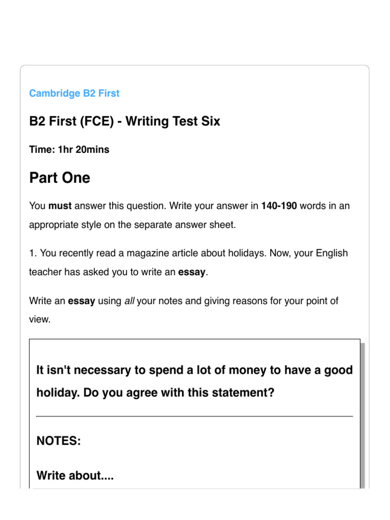 Cambridge B2 First Exam (FCE) Writing - Example Test Six | PDF