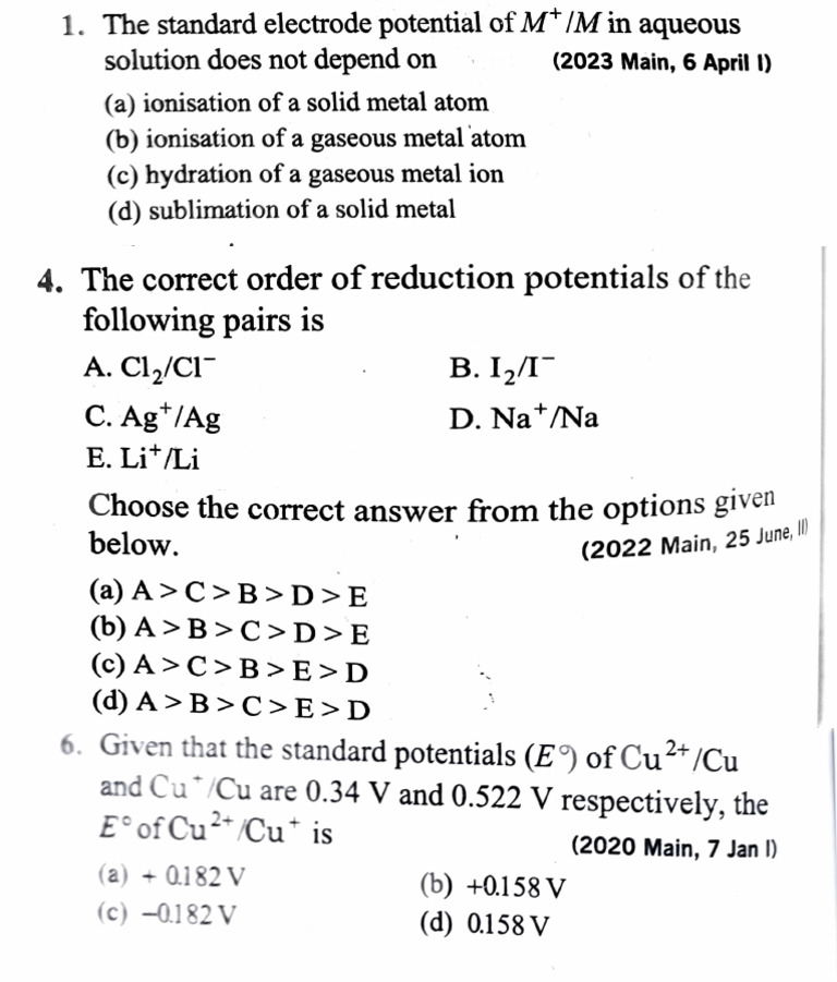 Standard Electrode Potentials Explained | PDF | Redox | Chemical Substances