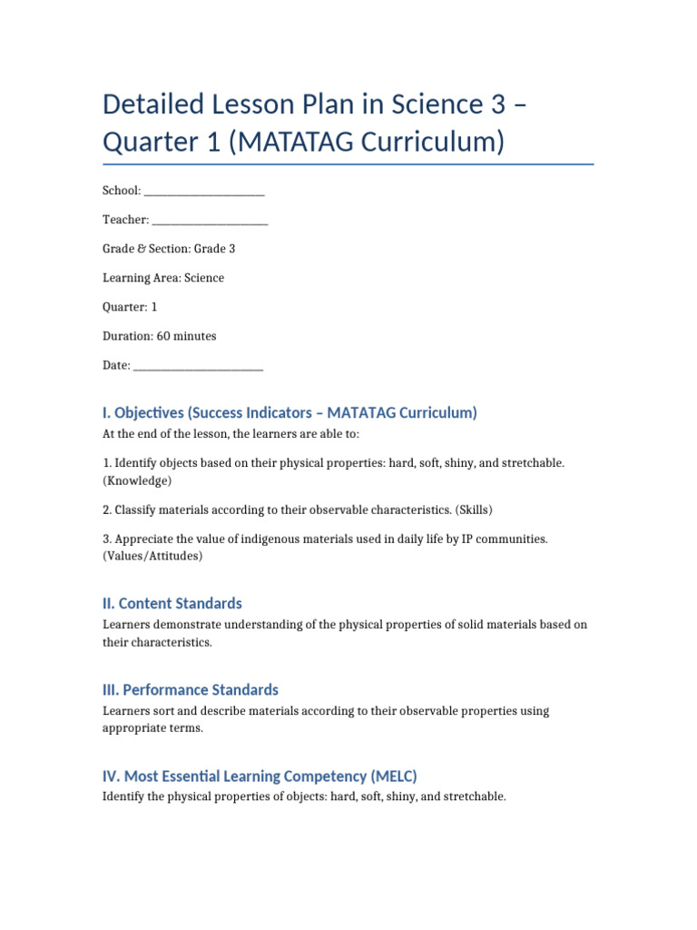 Science3 MATATAG LessonPlan | PDF | Curriculum | Teachers