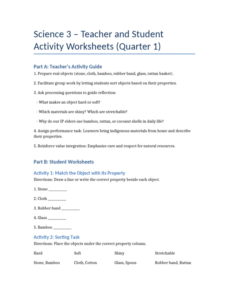 Science3 ActivityWorksheets | PDF