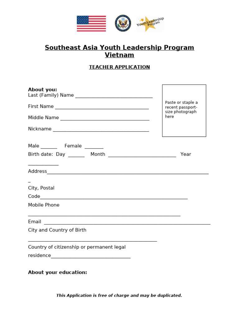 Teacher Application for Southeast Asia Program | PDF | Social ...