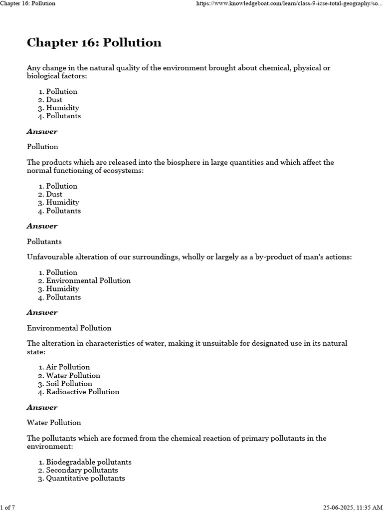 Chapter 16 - Pollution - Solutions For Class 9 ICSE Total Geography ...