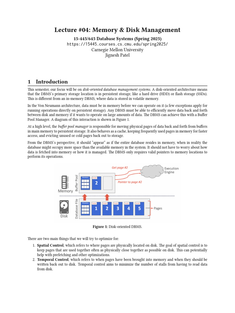 Memory and Disk Management in DBMS | PDF | Cache (Computing) | Databases