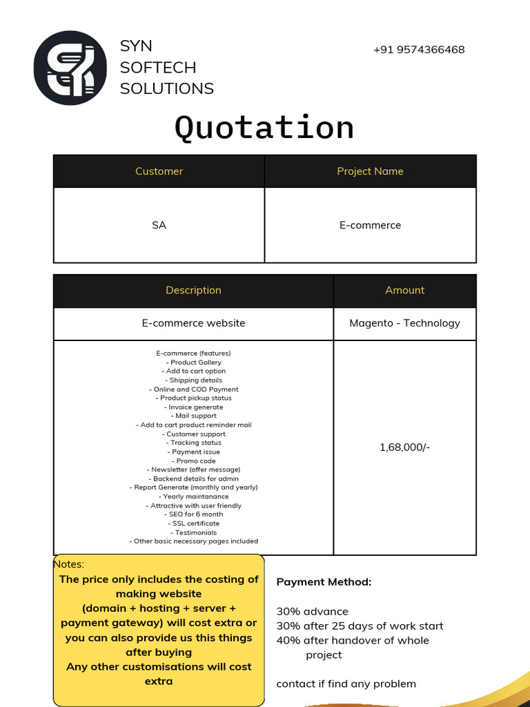 E-commerce Website Development Quotation | PDF