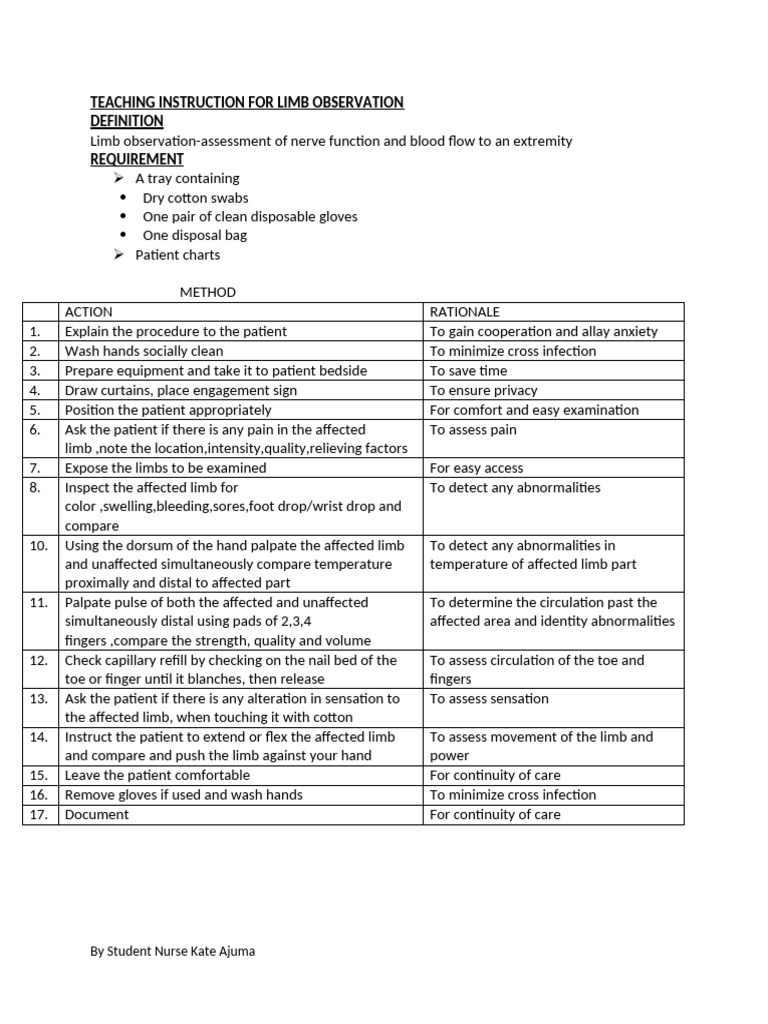 Limb Observation Teaching Instructions | PDF | Hand | Clinical Medicine