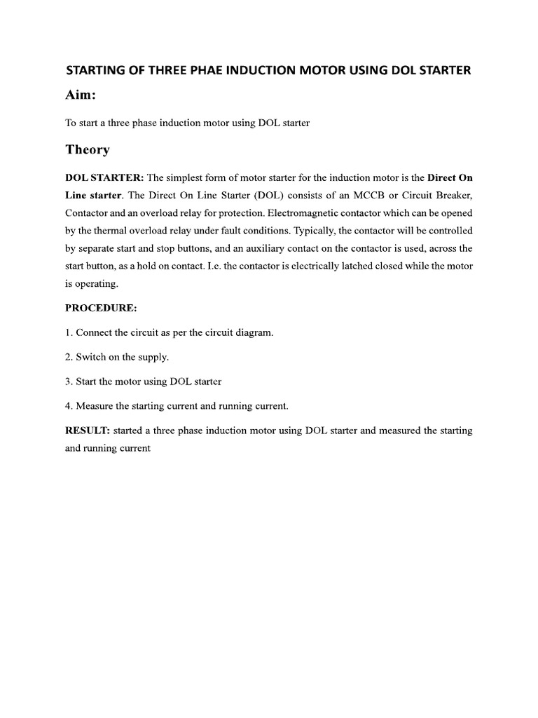 Dol Starter For 3 Phase Im-1 | PDF