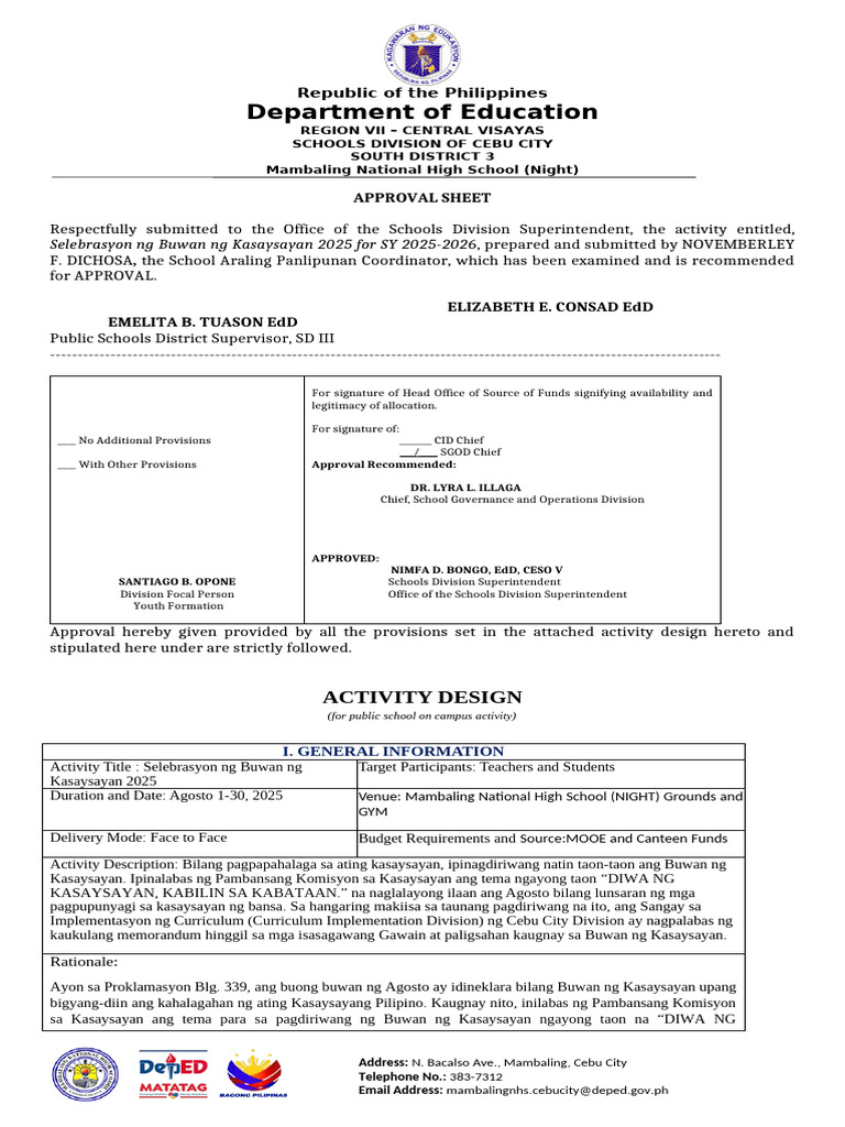 Activity Design-Buwan NG Kasaysayan | PDF | Philippines