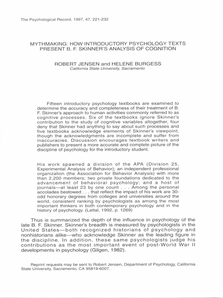 B - JENSEN, R. (1997) - Mythmaking, How Introductory Psychology Tests ...