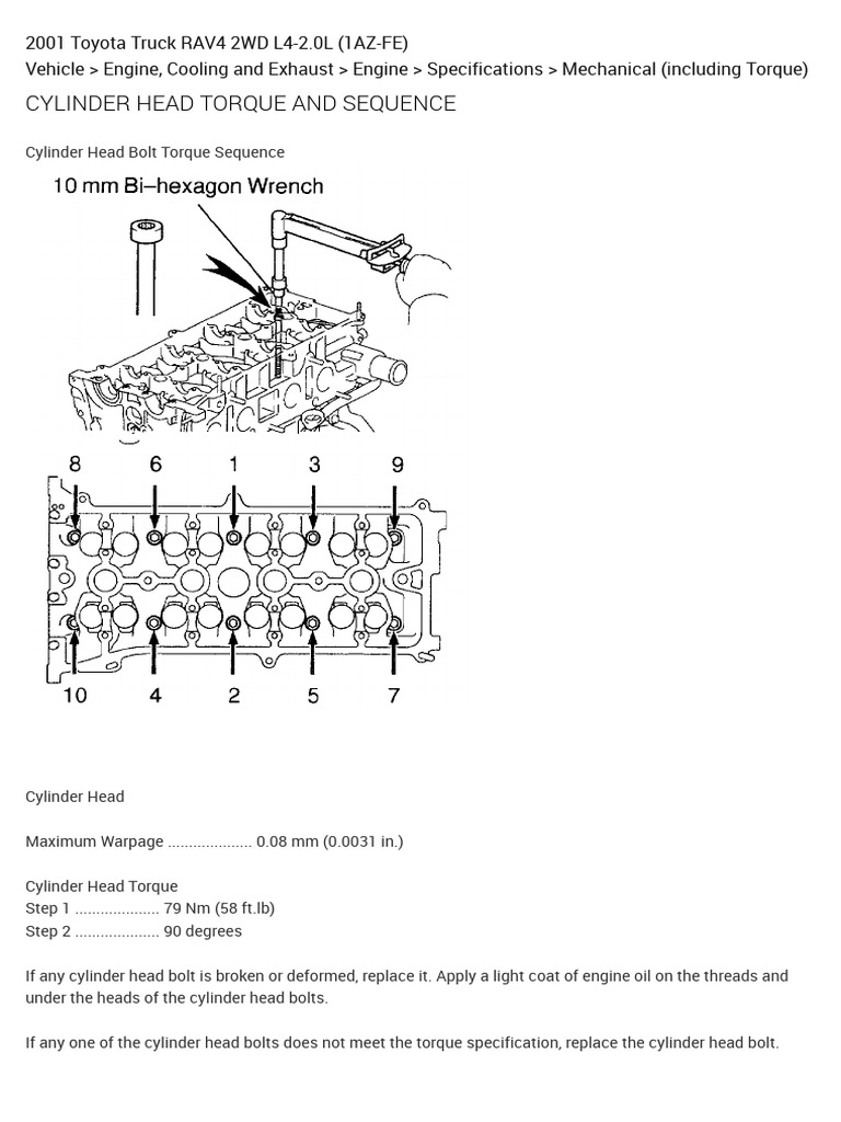 1AZ-FE Cylinder Head Torque Specs | PDF